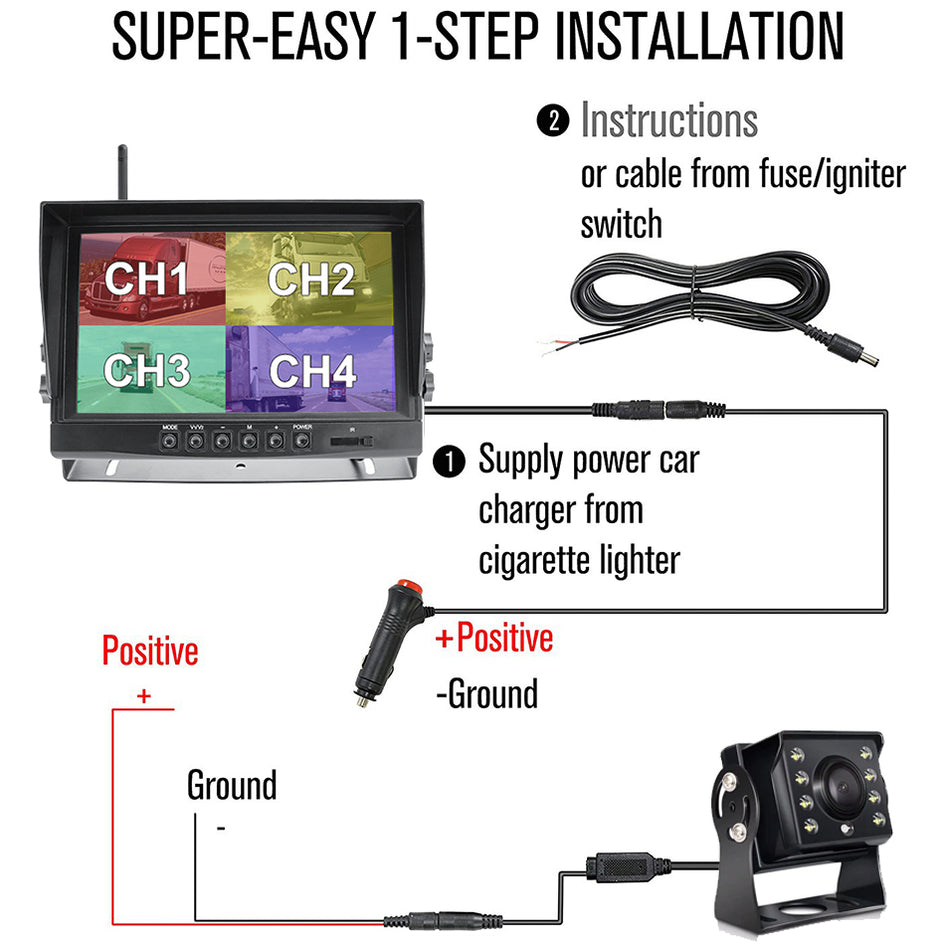 1080P Wired Backup Camera for Trucks. Heavy Duty, 9" LCD! 1080P Cam wi ...